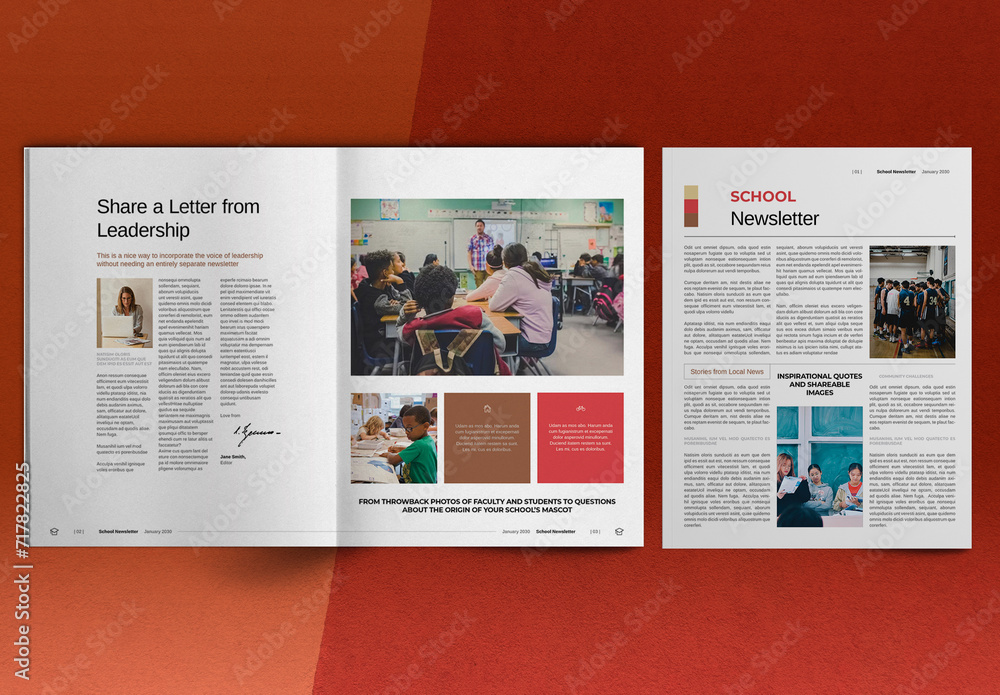 School Newsletter Brochure Layout Stock Template | Adobe Stock