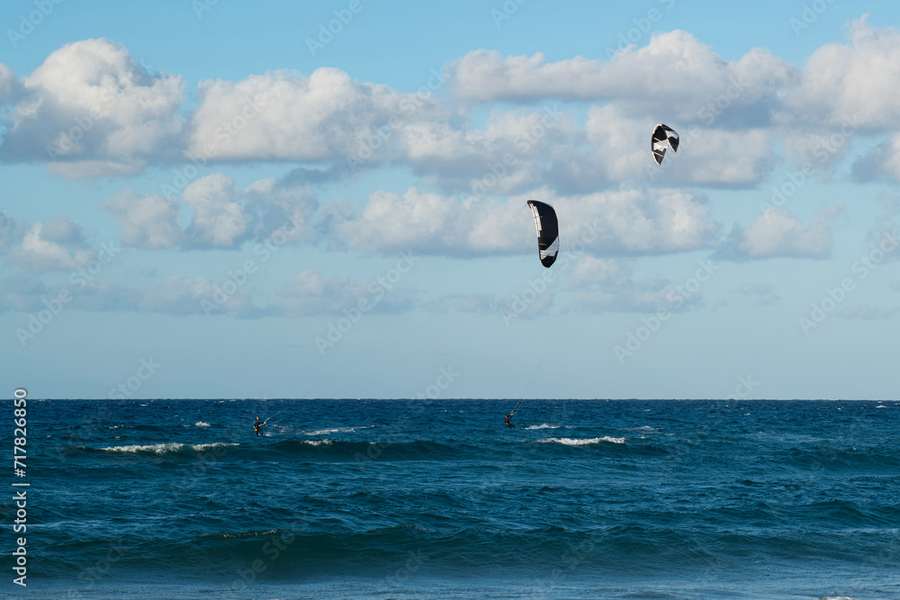 Kite surfing.Windsurf.Kite boarding. To fly a kite. Surfers of all ages ...