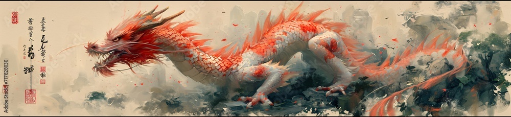 Dragon's Den: A Fantasy Artwork of a Red and White Dragon Generative AI ...