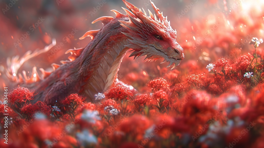 Dragon's Den: A Fantasy World of Red Flowers and Fire Generative AI ...
