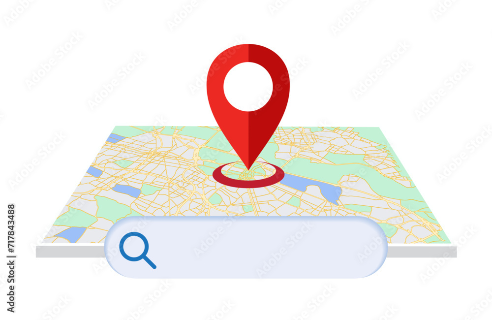 3D Location Map with pin mark, search bar and pointer isolated. GPS and ...