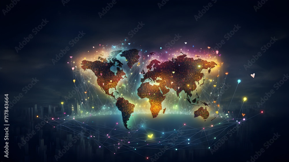World of Unity: Artistic Map Illuminated with Symbols of Love and ...