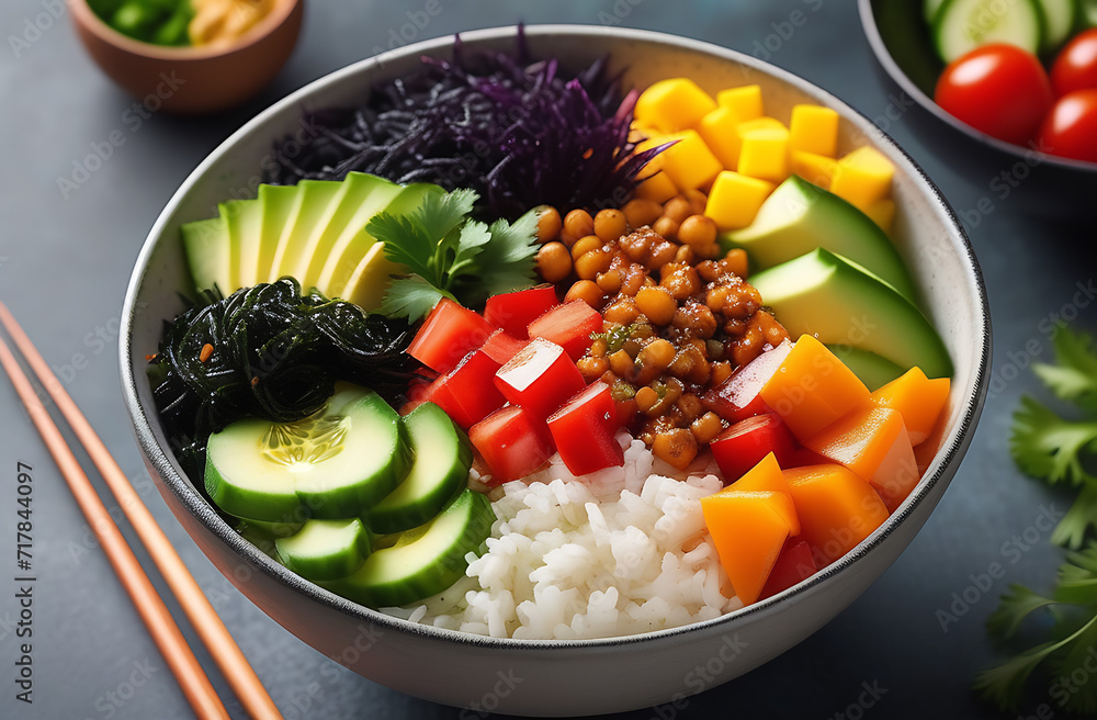 Vegetarian poke bowl, where edible seaweed takes center stage alongside ...