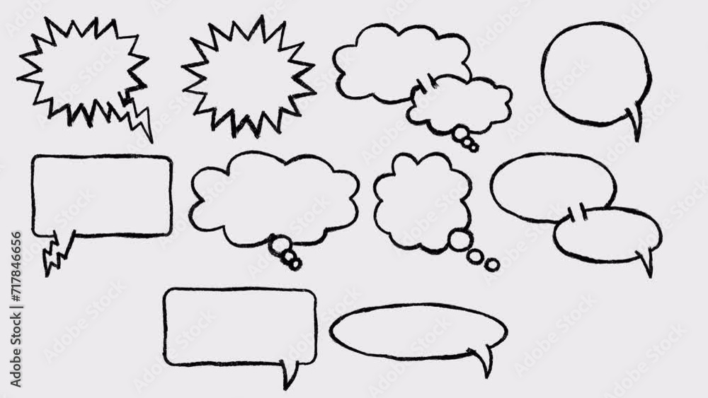 2d animation of animated hand-drawn speech bubbles set with boil effect ...