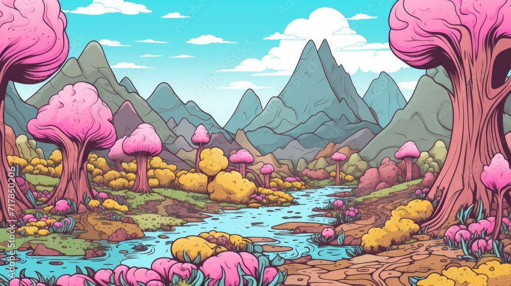 cartoon illustration Galapagos Islands, a volcanic archipelago in the ...