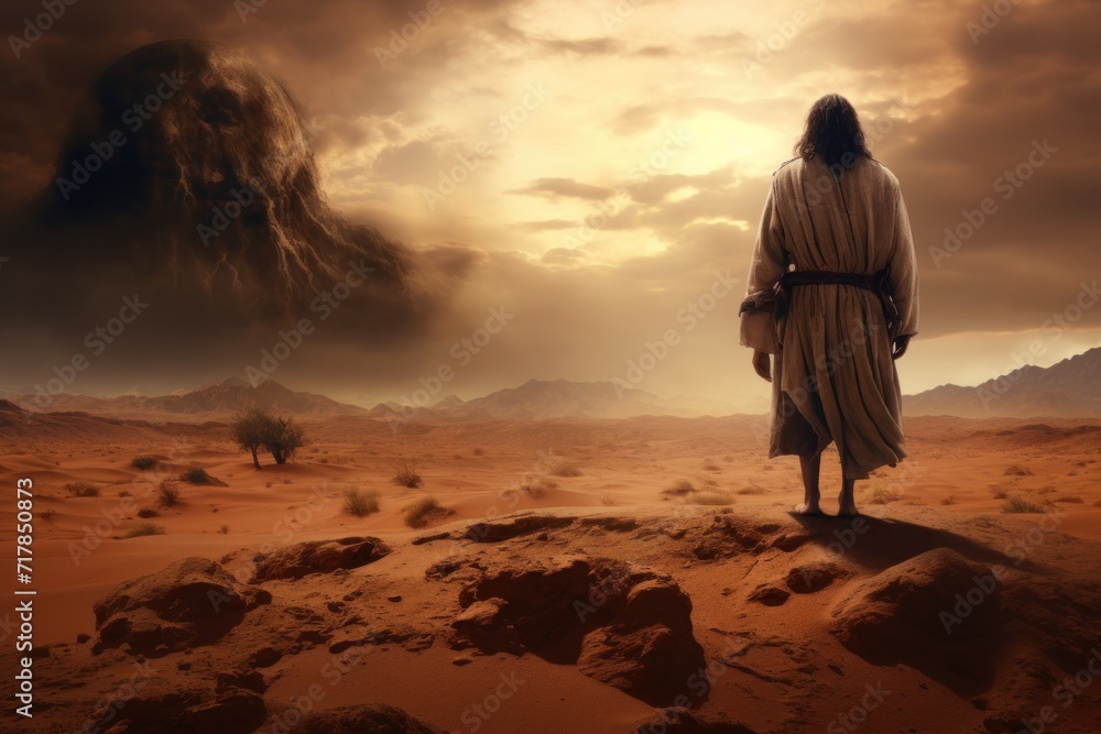 Jesus is tempted in the desert by the devil Stock Illustration | Adobe ...