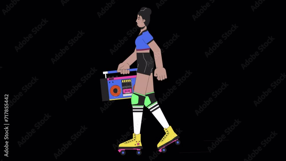 Roller skating with boombox line cartoon animation. Nostalgia 4K video ...
