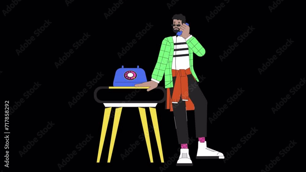 Talking on rotary dial phone line cartoon animation. Nostalgia fashion ...