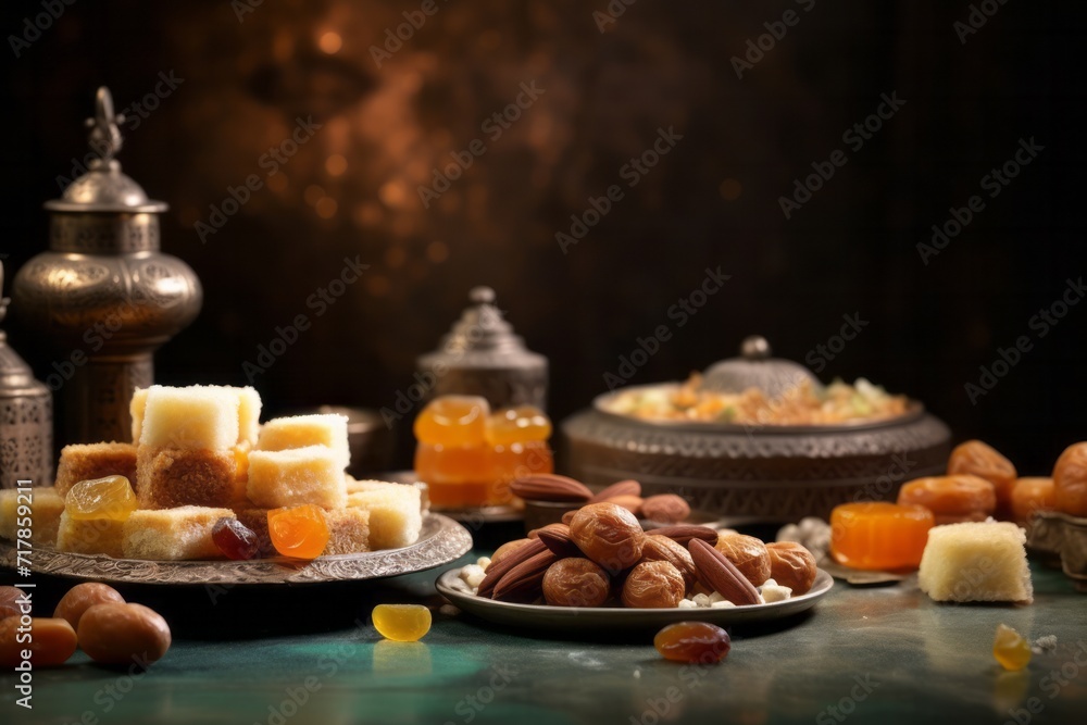 Ramadan food made from assorted middle eastern sweets maamoul, basbousa ...