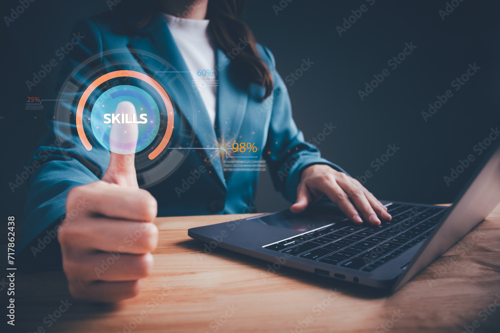 Skill levels growth. Increasing Skill Level. Businesswoman hand is ...