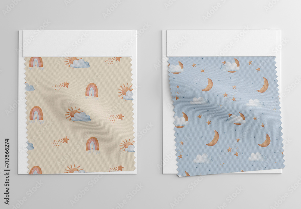 Watercolor Day And Night Seamless Patterns Set With Sun And Moon Motifs ...