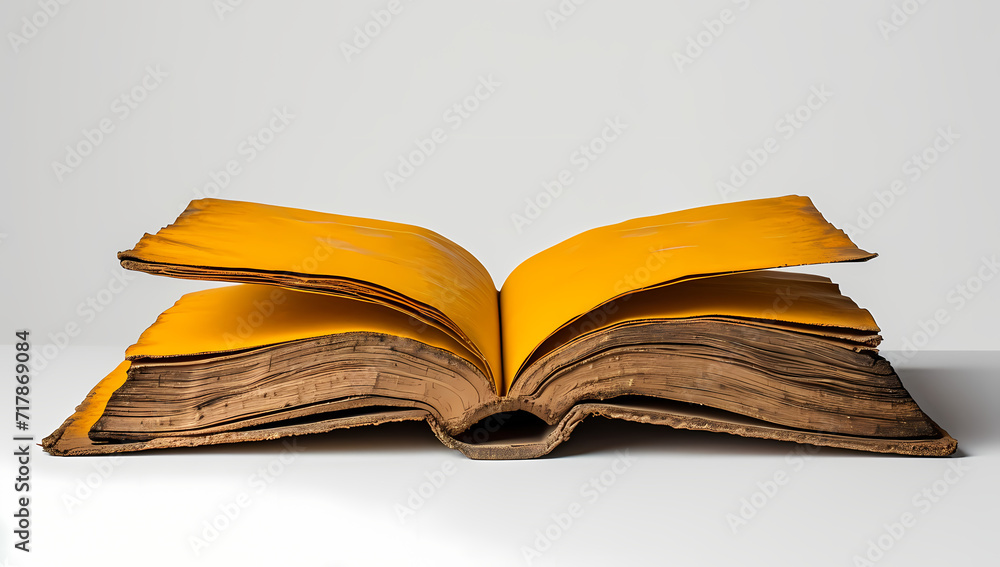 The vibrant yellow pages of the open book evoke a sense of nostalgia ...