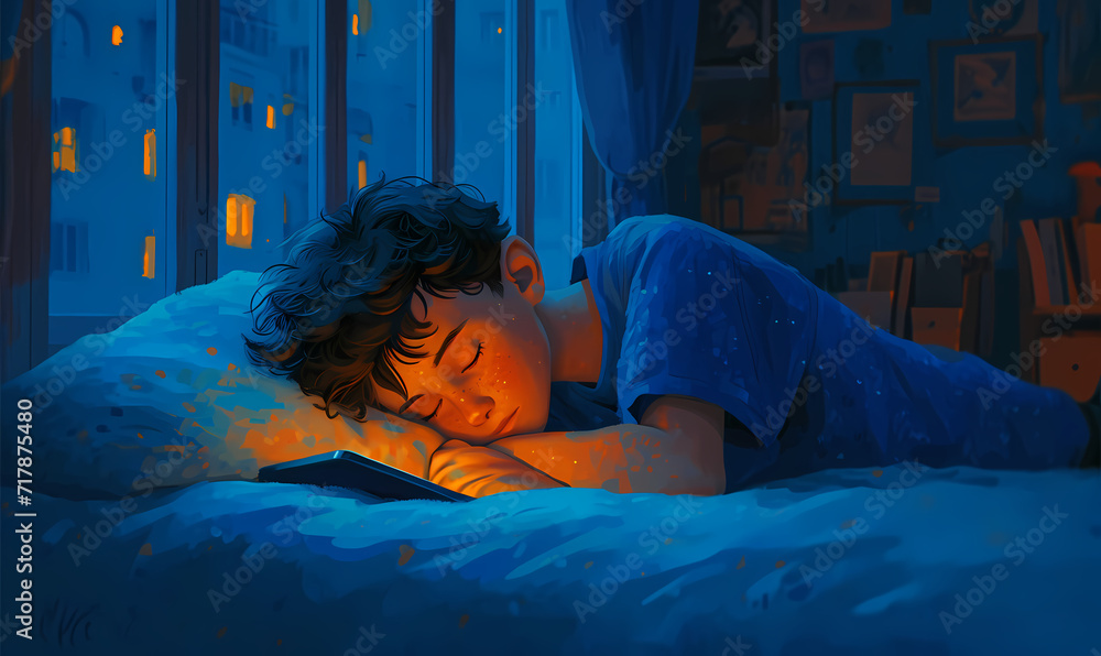 A peaceful slumber captured in an intimate indoor setting, as a boy and ...