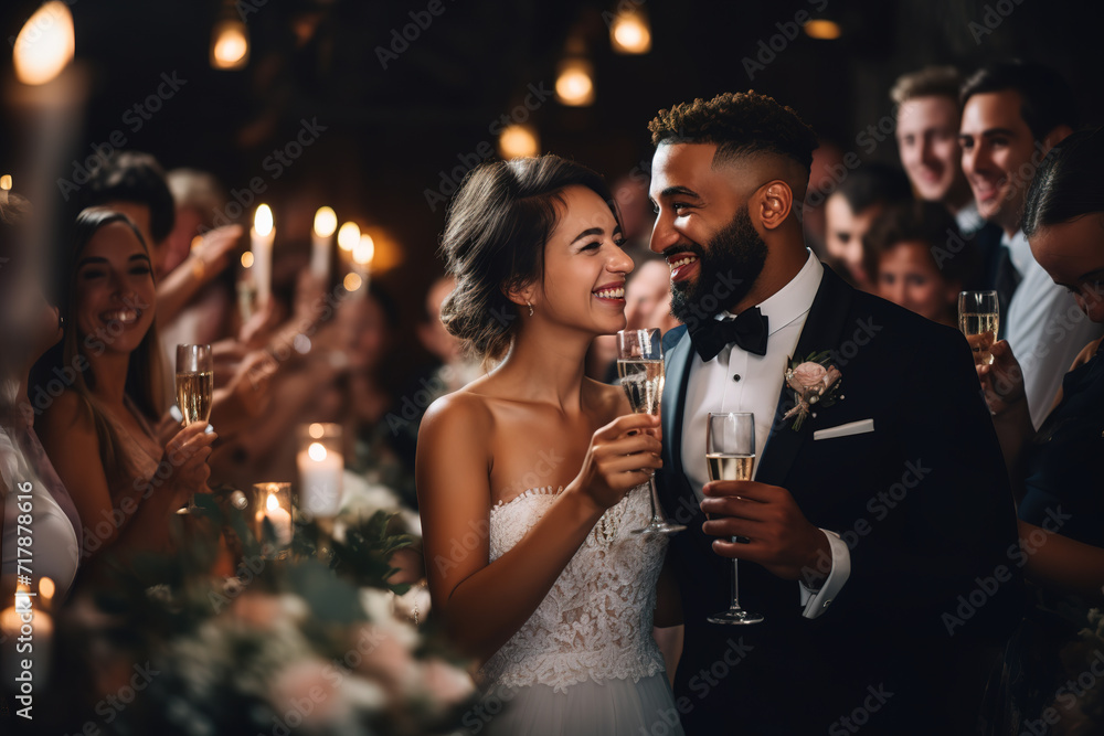 Beautiful multiethnic mix race bride and groom celebrating their ...