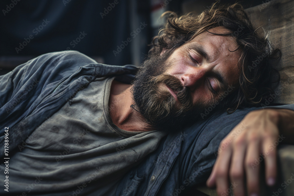 Generative AI picture of desperate homeless person man woman child poor ...