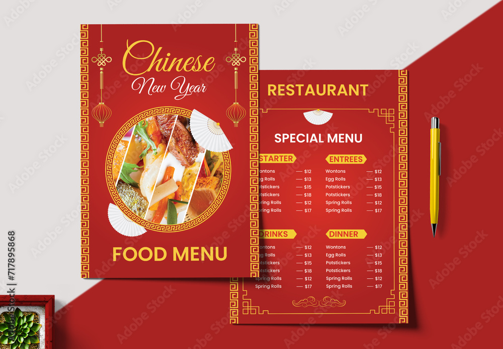 Chinese Lunar Menu Card Stock Template | Adobe Stock