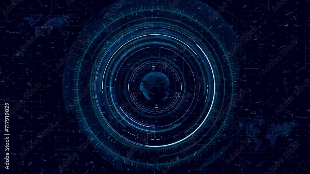 Future-Tech AI Interface: Blue Circuit HUD with Global Map, Futuristic ...