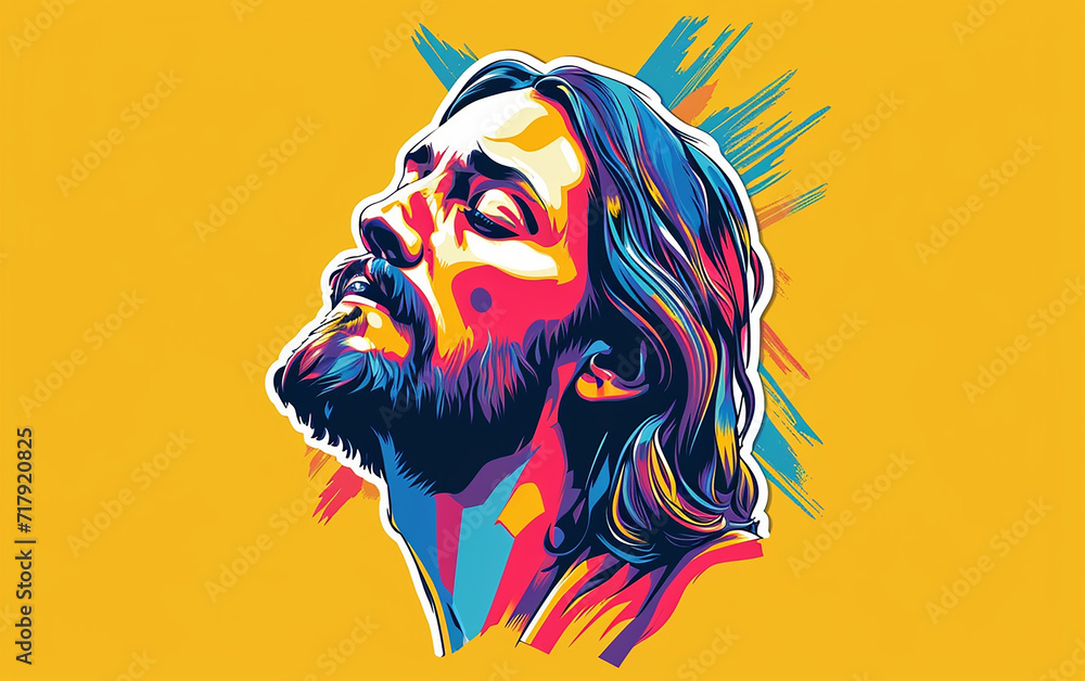 jesus cristo design de adesivo, arte, criativo, cores fortes, fundo de ...