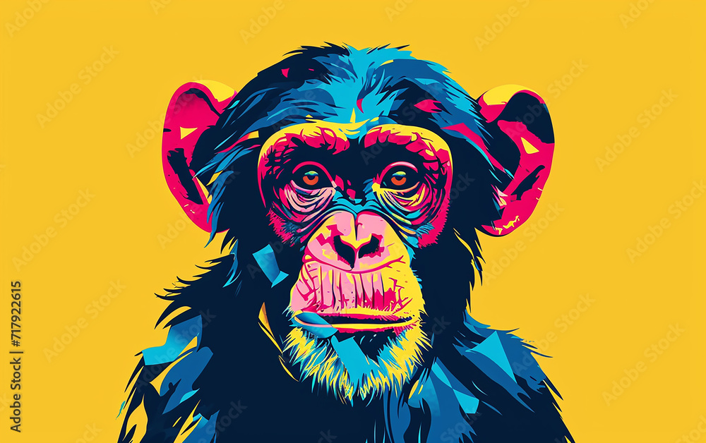 macaco design de adesivo, arte, criativo, cores fortes, fundo de cor ...