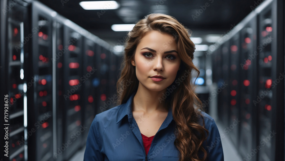 Large volumes of data, hosting equipment. A room with many rack server ...