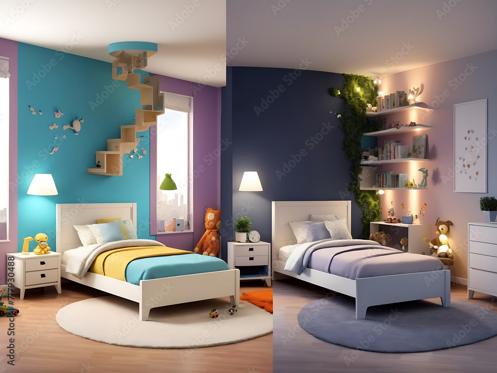 split comparison view of different old vs new renovated kids' bedrooms ...