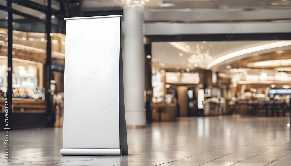 Modern concrete floors open space interior with empty white roll-up ...