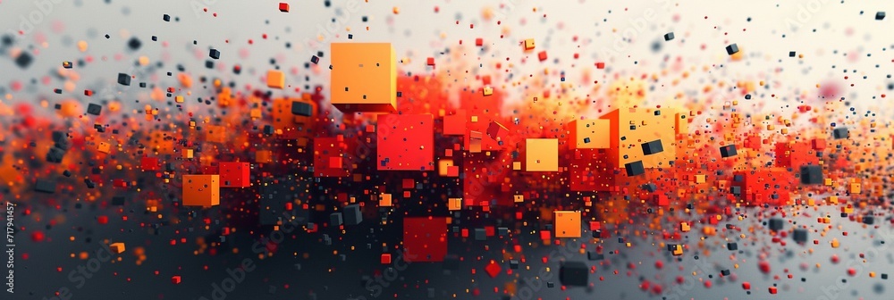 Ignite creativity with a burst of red and yellow exploding pixels in ...