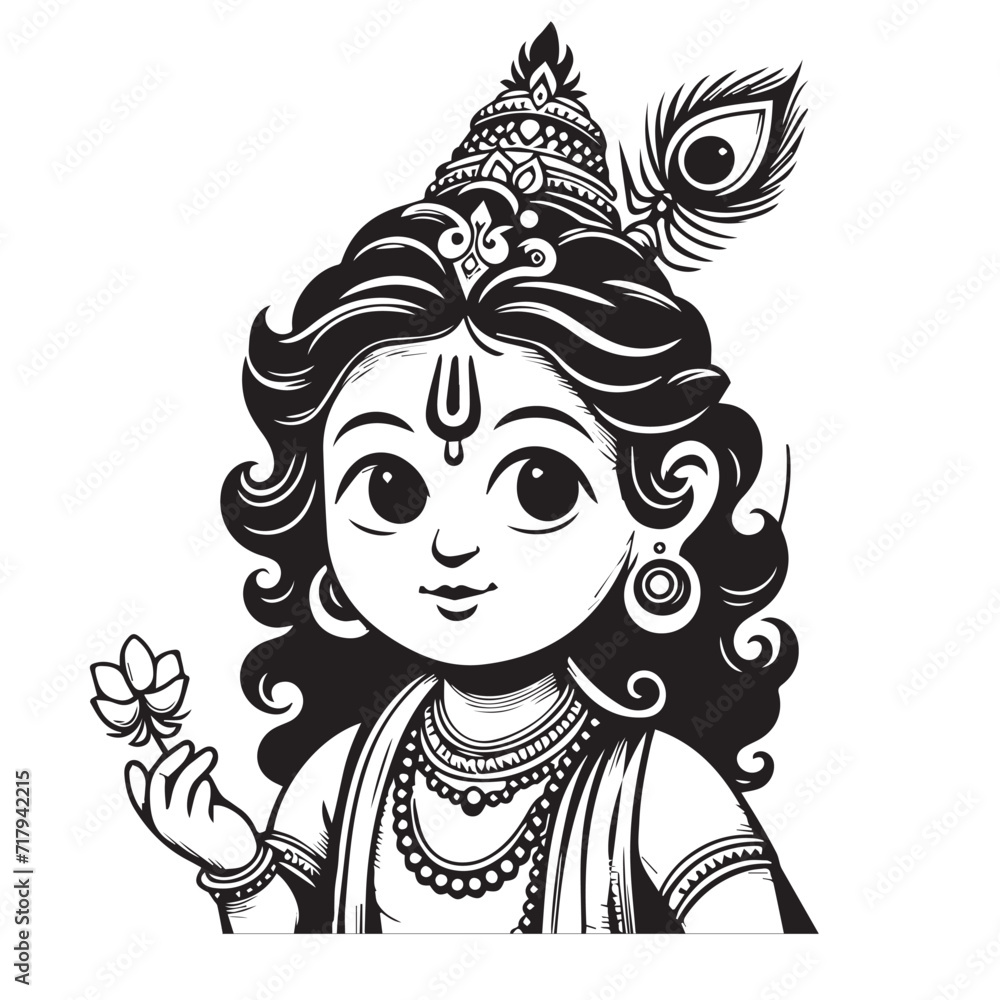 lord Krishna simple line drawing illustration for Krishna janmashtami ...