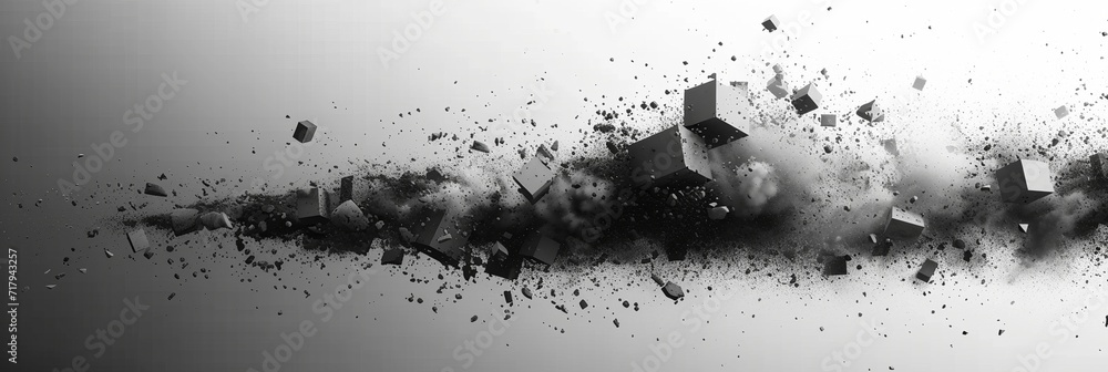 "Exploding Pixels" unfolds with precision in black and grey against a ...