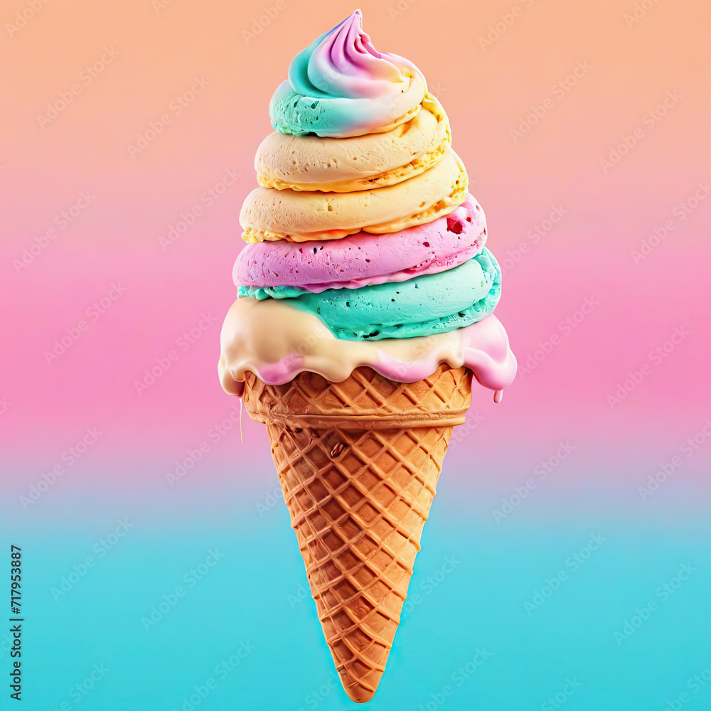 Pop Art Ice Cream Delight - Photorealistic illustration of a delicious ...