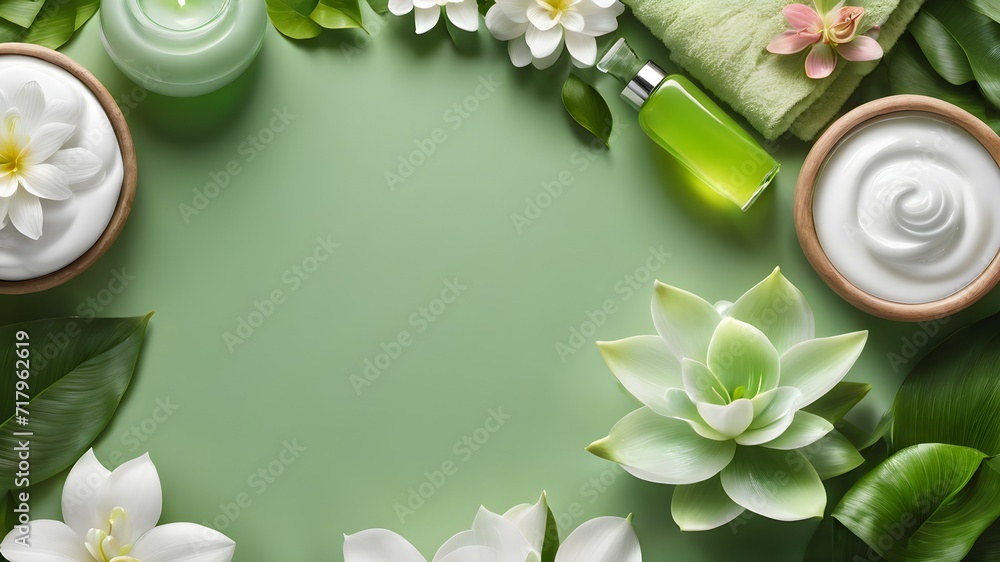 Green SPA background with copyspace. Green mockup for spa presentation. Relaxing mood. Stock ...