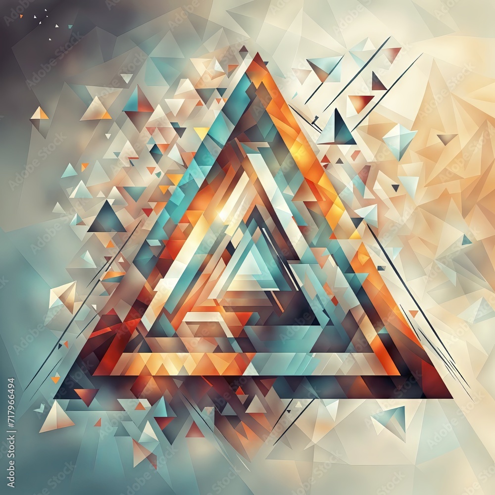 abstract a triangle composed of smaller triangles of varying colors and ...
