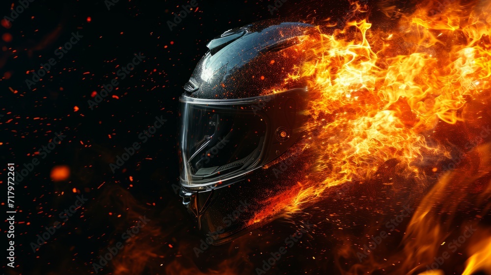 Safety Motorcycle helmet Transportation Gear in fire flying on the ...