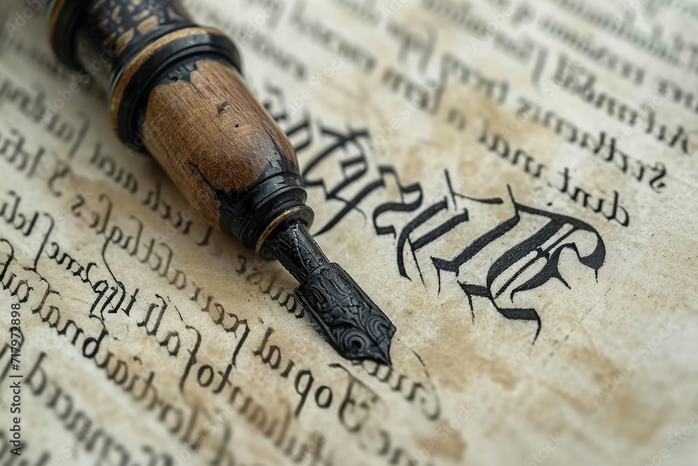 The ancient inscriptions on the ancient magic scroll are old and ...