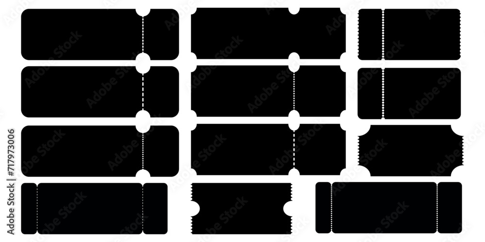 Blank tickets set. Empty ticket template. Black ticket mockup vector ...