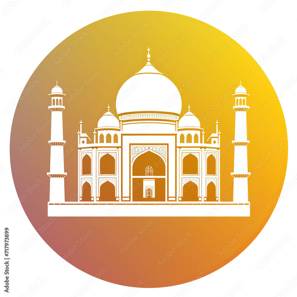 Taj mahal icon in white color and yellow gradient circular background ...