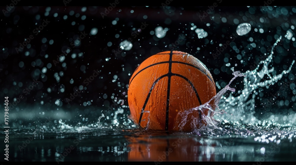 Professional Basketball ball Sports Equipment in water splashes on the ...