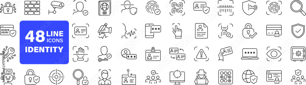 Vetor do Stock: Identity set of web icons in line style. Verification ...