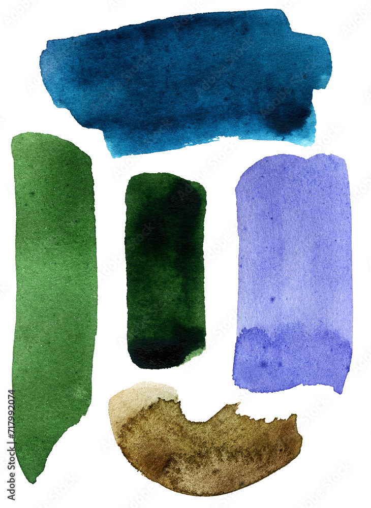 Set of unique random watercolor washes. Graphic elements collection ...
