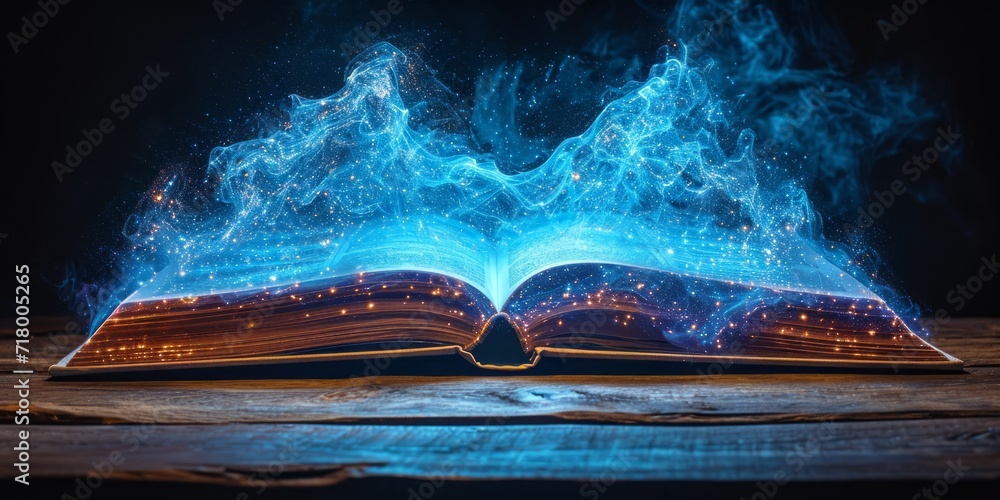 Enchanting Tales Awaken: An Open Book Radiates a Mystical Spectrum of ...