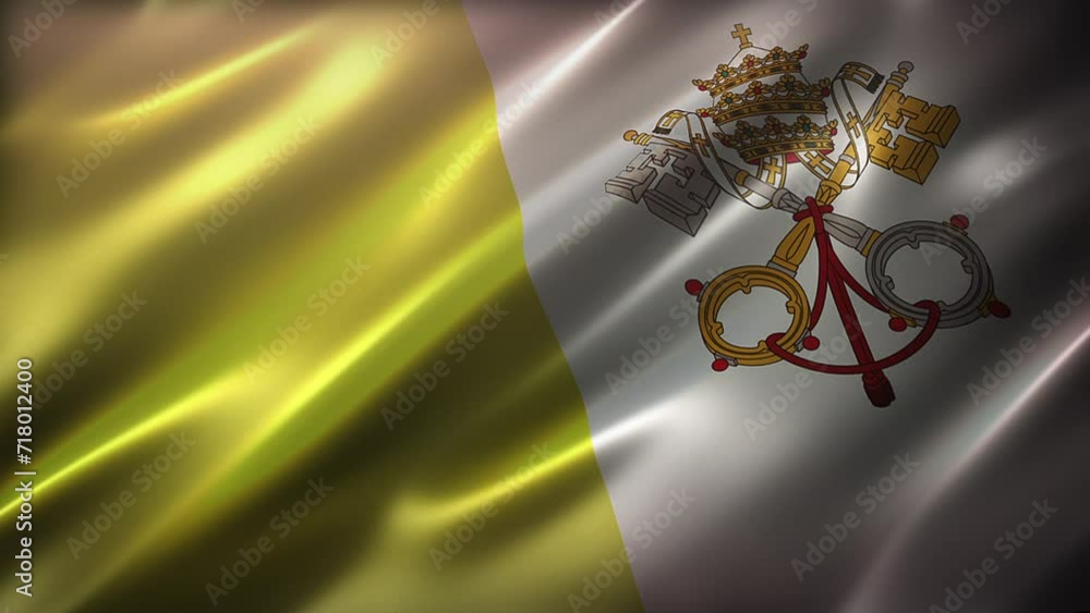 Flag of Vatican City, full frame perspective view, waving in the wind ...