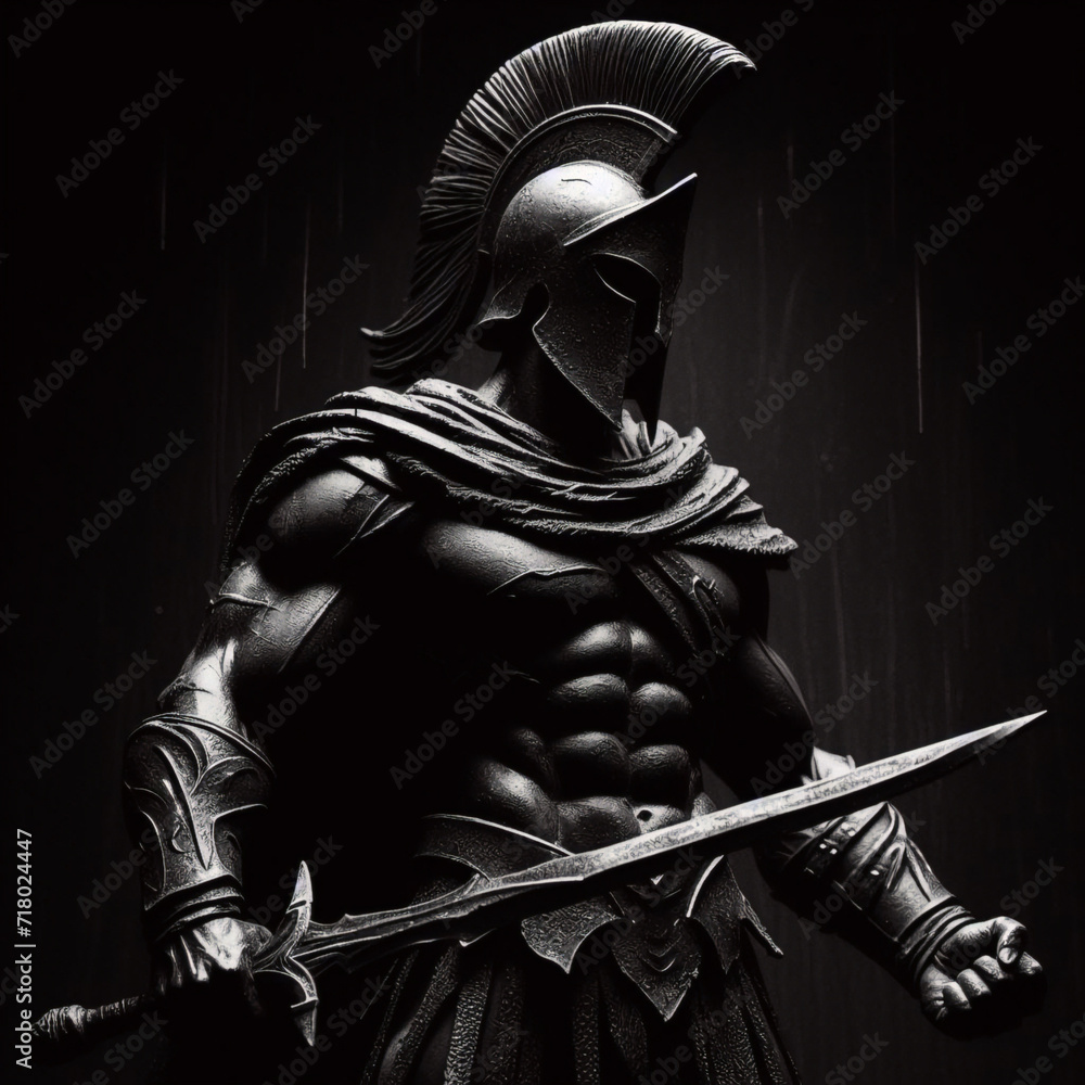 Spartan warrior in armor with shield, antique Greek military soldier ...
