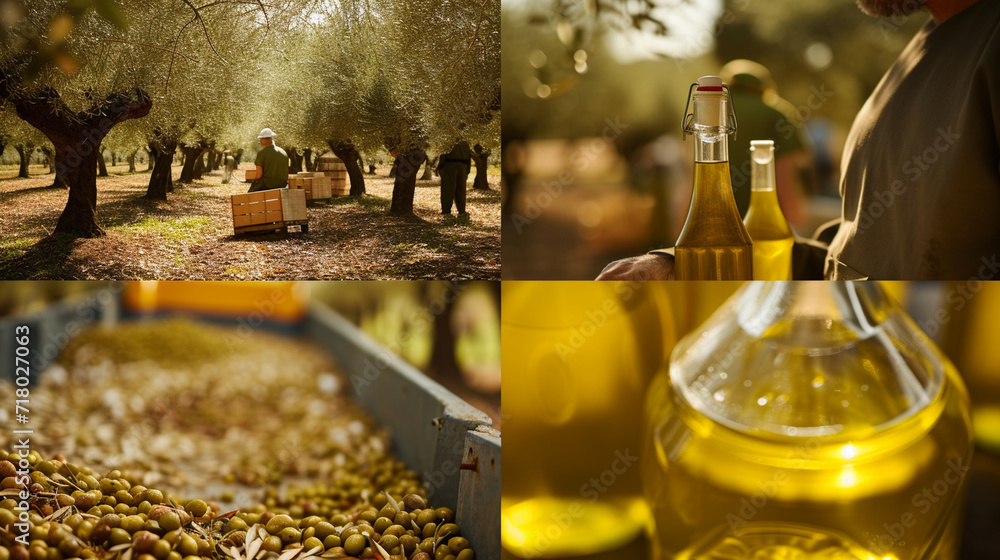 A sequence of images illustrating the step-by-step process of olive oil ...