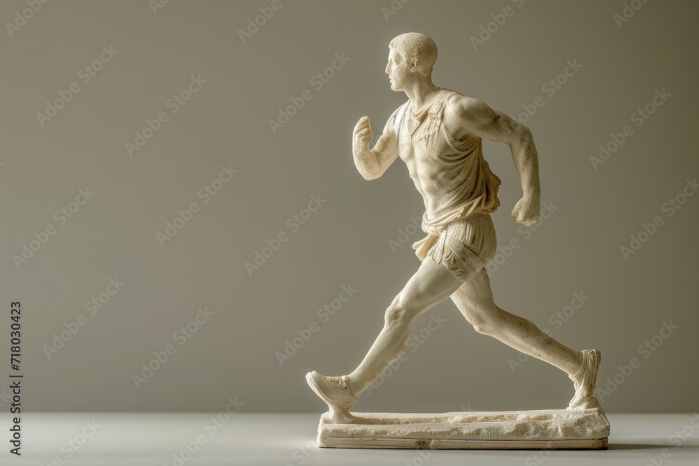 An ancient Greek statue jogging in contemporary athletic gear.white ...
