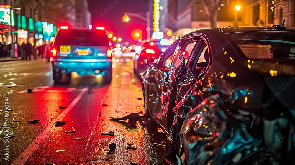 City road car crash traffic collision in urban area with damaged ...