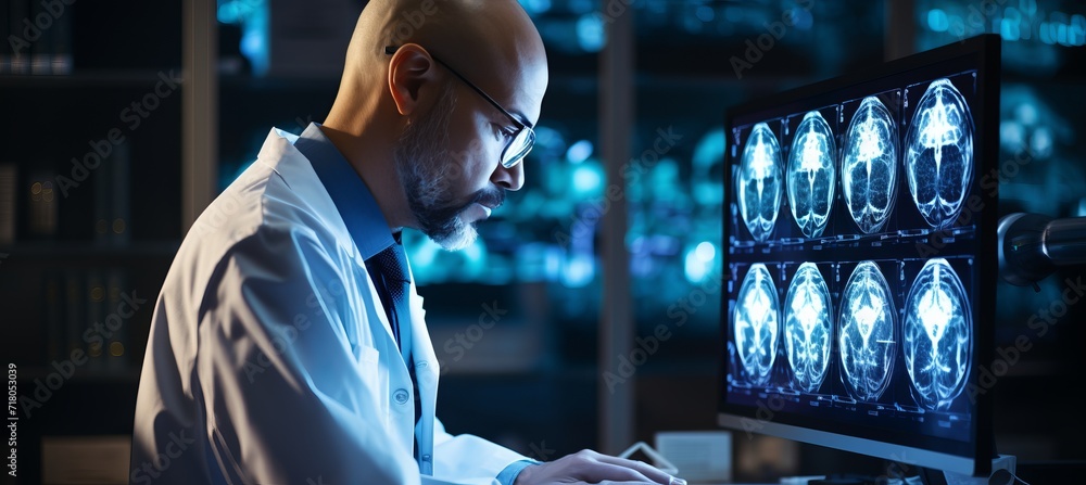 Orthopedic surgeon analyzing knee x ray, mri, and ct scan in radiology ...