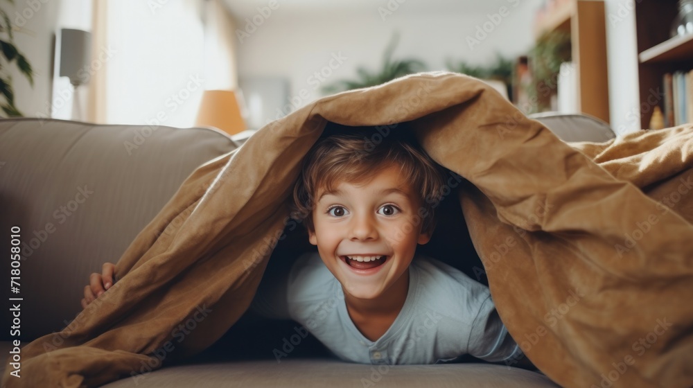 little asian children kid playing hide and seek standing behind the ...