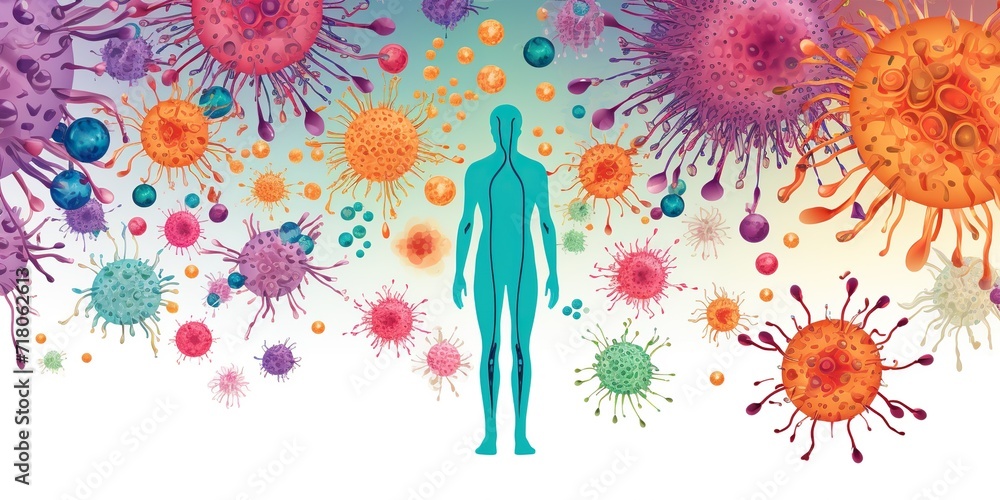 Graphic depiction of the human immune system featuring vibrant cells ...