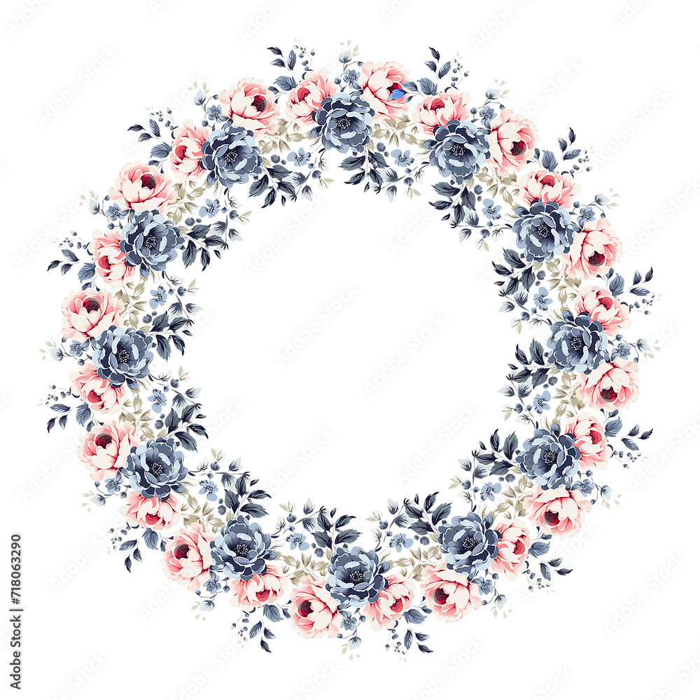 Watercolor blue floral circle FRAME PNG with transparent background ...