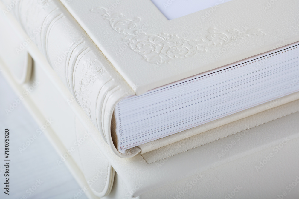 Detail of Wedding photobook and box in white leather binding. Wedding ...